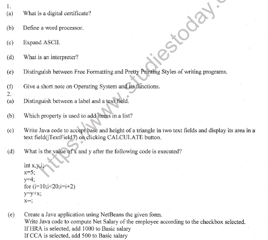 CBSE Class 11 Informatics Practices Question Paper Set J Solved CBSE Class 11 Informatics Practices Question Paper Set J Solved
